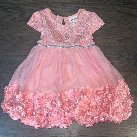 Little Lass | Dresses | Little Lass Rose Gold Glittery Dress And Tulle ...